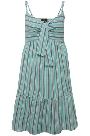 Ulla Popken Damen gestreiftes Bindeband, A-Line 829245 Kleid, Grün, 62 DE/64 DE