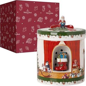 Villeroy & Boch und Boch - Christmas Toys, Paket rund, Santa bringt Geschenke, 17 x 17 x 22cm, Porzellan, Mehrfarbig, 14-8327-6692, Martini Olive/Martini Olive Terra 