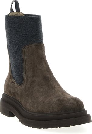 Brunello Cucinelli Suede with Knit Insert Ankle Boot - Brown