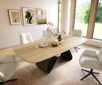 DELIFE Esstisch Edge Boot 240x120 cm Keramik Laminam Sabbia Eichefarbig W-Gestell Metall Schwarz, Esstische