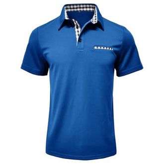 Generic Polo pour homme d&eacute;contract&eacute; avec blocs de couleurs pour homme, manches courtes, t-shirt polyvalent pour la mode estivale, bleu, XXL