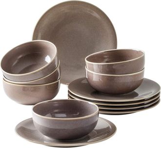Kahla Homestyle Tafelservice 12tlg. desert sand f&uuml;r 6 Personen rustikales Geschirr aus Porzellan mit Steingut- und Keramiklook Tafelset Essteller Suppenscha