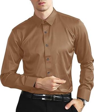 Generic Chemises habillées pour homme - Chemises décontractées pour homme - Chemises décontractées pour fête de mariage - Hauts de couleur unie - Coupe réguli