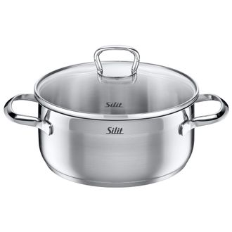 Silit Toskana Kochtopf klein 20cm, Glasdeckel, Bratentopf Induktion 2,5l, Edelstahl poliert, unbeschichtet