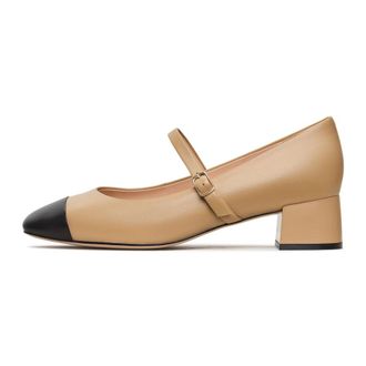 Cesare Gaspari Elegante Mary Jane Heels Briar - Beige und Schwarz - - Shoes - Damen - Beige - 36 EU