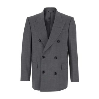 Emporio Armani Gekn&ouml;pfter Blazer aus Stretch-Woll-Canvas - - Jackets - Herren - Grau - M