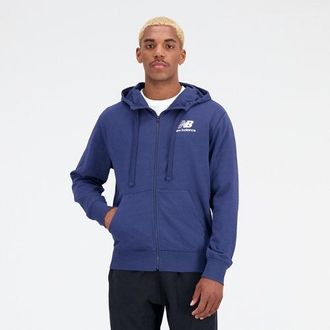 New Balance Homme Veste Essentials Stacked Logo French Terry en Bleu, Coton Fleece, Taille XS