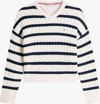 Tommy Hilfiger Pull &agrave; col V torsad&eacute; en coton