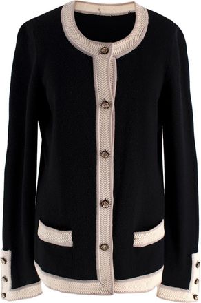 Chanel Black and Ivory Cashmere Cardigan Size M