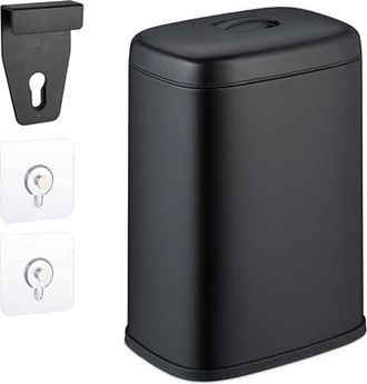 Relaxdays M&uuml;lleimer Wandmontage, 5 Liter, Einh&auml;ngen oder Kleben, Inneneimer, K&uuml;chenabfalleimer, Badm&uuml;lleimer, schwarz
