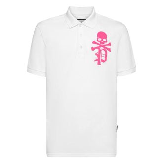 Philipp Plein Homme, Tops, Blanc, Taille: 5XL Polo Slim Fit T&ecirc;te de Mort