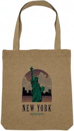 Fabulous Sac Shopping Tote Bag Aspect Lin - New York United States Illustration Etats Unis Statue Libert&eacute; - Sac de Courses Toile Epaisse 360g Beige Naturel Cab
