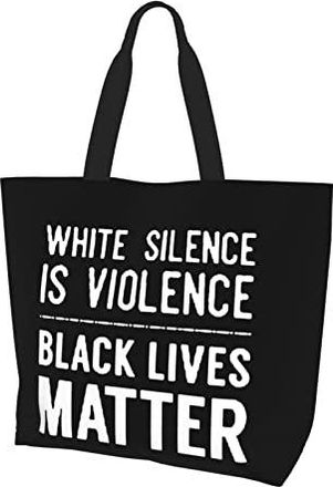 AOOEDM White Silence Is Violence Ladies Canvas Tote Sac &agrave; provisions r&eacute;utilisable