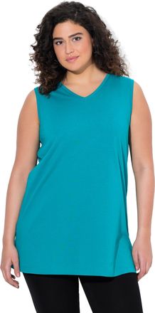 Ulla Popken Damen gro&szlig;e Gr&ouml;&szlig;en &Uuml;bergr&ouml;&szlig;en Plus Size Top, Oberteil Basic, Tank-Top, V-Ausschnitt, lockerer Schnitt Petrol 42+ 531122769-42+