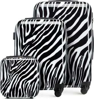 Wittchen Gepäckset Young-Kollektion ABS mit Polycarbonat Beschichtung und Teleskopgriff Handgepäck Koffer Set Reisekofferset (S+M+Kosmetikkoffer) Weiß-schwarz