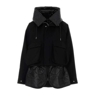 sacai Femme, Vestes, Noir, Taille: 40 FR Wool Melton Blouson