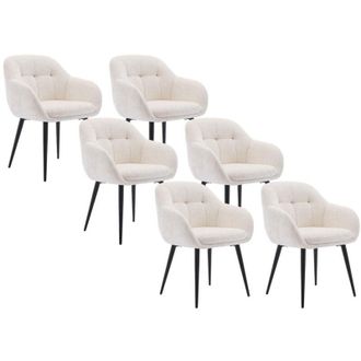 Pascal Morabito Lot de 6 chaises avec accoudoirs en tissu texturé et métal noir - Crème - LASSANDRA de Pascal Morabito