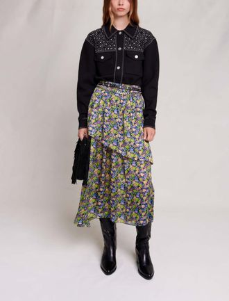 Maje Langer Blumenrock - Print Primeln Multico - Gr&ouml;&szlig;e 32 - Maje