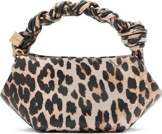 Ganni Leopard Print Twisted Handle Shoulder Bag - Brown