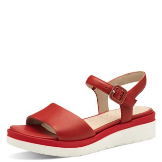Tamaris Comfort Damen Sandalen flach aus Leder mit Klettverschluss, Rot (Red), 36 EU
