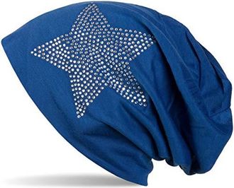 styleBREAKER Chapeau Bonnet Classique avec Application Strass étoiles, Facile, Unisexe 04024019, Couleur:Bleu Royal