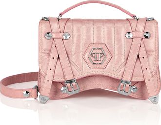 Philipp Plein Shiny Crackle Leather Belt Handle Bag Medium Hexagon