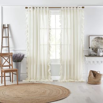 Elrene Home Fashions Bella Tab-Top Ruffle Sheer Window Curtain Panel, 52 x 84 (1, Ivory