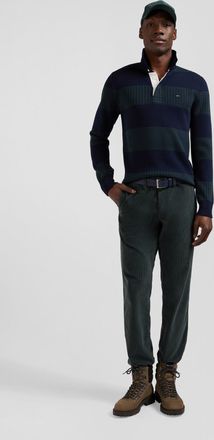 Eden Park Pull Col Maillot En Coton Vert Cercl&eacute; Coupe Regular Jacquard Pied-de-poule