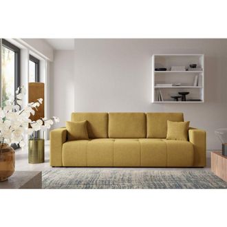 Fun M&ouml;bel Sofa 3-Sitzer mit Schlaffunktion AUGUSTO in Stoff Wind Honiggelb