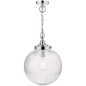 D&auml;r Lighting Dar Tamara Plafonnier Suspension Salle de Bain Chrome Poli Verre Nervur&eacute; IP44