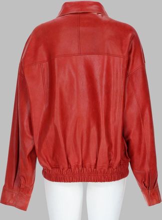 Alysi Leather Bomber Jacket - Red