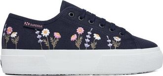 Superga Sneakers aus Stoff 3740 Platform Flower Embroidery Leggera S5138TW Dunkelblau