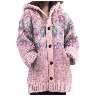 Generic Gilet Grosse Maille Femme Hiver Chaud Veste Velours Cotele en De Fete Trench Coat Rose Cardigan Noir Longue Long Laine Oversize Noel Chic Et Elegant M