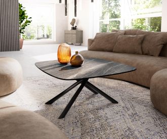 DELIFE Couchtisch Edge Boot 90x90 cm Keramik Laminam Noir Desir Braun Sarity Metall Schwarz, Couchtische