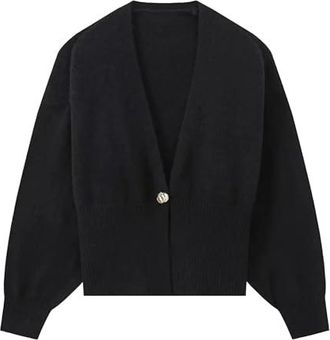 Generic Manteau dhiver tendance &agrave; col en V pour femme avec boutons et manches longues - &Eacute;l&eacute;gant cardigan vintage d&eacute;contract&eacute;, Noir/blanc, XS