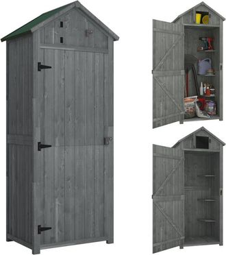 OUTSUNNY Gartenschrank Holz, Ger&auml;teschuppen wetterfest 77x54,2x179cm, Ger&auml;tehaus mit T&uuml;r, Satteldach, Ger&auml;teschrank mit B&ouml;den, Werkzeugschrank