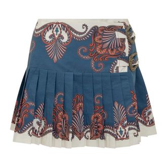 Farm Rio Farm Rio, Femme, Jupes, Bleu, Taille: 38 FR Mini-jupe pliss&eacute;e &agrave; boucle et foulard Arabesque