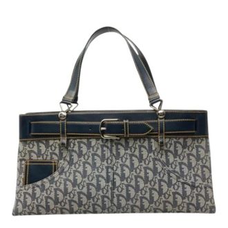 Dior Sac &agrave; main Pre-owned Oblique Trotter en jacquard et cuir - Femme - Pre-owned - Bleu - Taille: ONE Size