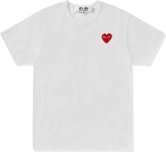 Comme Des Gar&ccedil;ons Femme, Tops, Blanc, Taille: 42 FR Small Rhinestone Heart Play T-Shirt