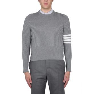 Thom Browne Homme, Pulls, Gris, Taille: XL Pull ras du cou en maille point de c&acirc;ble pour b&eacute;b&eacute;
