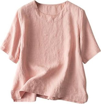 Generic Chemise ample en dentelle boh&egrave;me &agrave; manches courtes brod&eacute;e florale pour femme - Chemisier d&eacute;t&eacute; indien &agrave; volants sur le devant pour femmes &acirc;g&eacute;es - Style