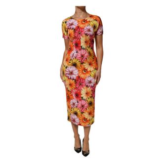 Dolce & Gabbana Femme, Robes, Multicolore, Taille: 36 FR Robe Fourreau Midi en Soie à Imprimé Floral