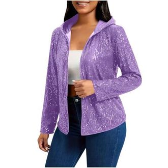 Generic Vestes &agrave; capuche &agrave; paillettes pour femmes - Manteau &agrave; paillettes de couleur pure coupe ajust&eacute;e veste &agrave; paillettes confortable haut l&eacute;ger pour bo&icirc;te de
