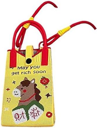 Generic Sac de t&eacute;l&eacute;phone tricot&eacute; pour lann&eacute;e du cheval 2026, sac &agrave; bandouli&egrave;re personnalis&eacute; de cheval de dessin anim&eacute;, cadeau de Nouvel An, A8, M