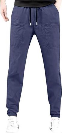 Generic Pantalon respirant &agrave; coupe droite pour homme pour le travail et les v&ecirc;tements d&eacute;contract&eacute;s, taille &eacute;lastique, l&eacute;ger et confortable, bleu marine, 4XL