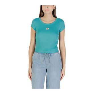 Calvin Klein Jeans Geripptes Strick-Kurzarm-T-Shirt - - Tops - Damen - Blau - M