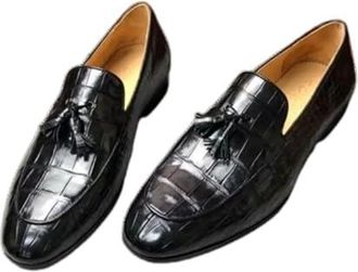 Generic Authentique peau de crocodile exotique pour homme, chaussures habill&eacute;es classiques noires en cuir v&eacute;ritable dalligator pour homme, mocassins &agrave; enfiler