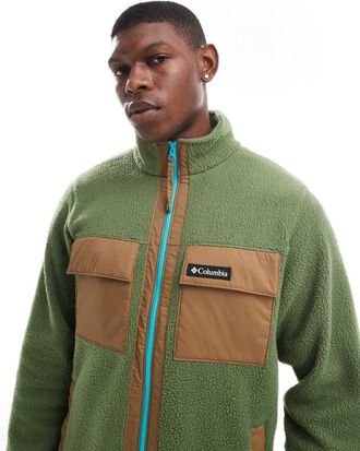 Columbia Farbblock-Jacke aus Fleece in Kantinengr&uuml;n mit Kieselstruktur und durchgehendem Rei&szlig;verschluss-Neutral