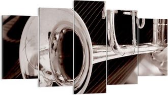 Arttor Wandbilder Dekoration Wohnzimmer Musik Trompete Instrument Orchester Bilder auf Leinwand 160x85cm Leinwandbild Schlafzimmer Set 5 teilige Kunstdruck A