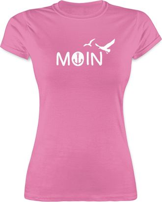 Shirtracer Shirt Damen - Spr&uuml;che Statement - Moin Moin Hamburg Maritime Nordsee Geschenk - S - Rosa - Tshirt Funshirts mit Aufschrift Boot f&uuml;r Frauen Statements-